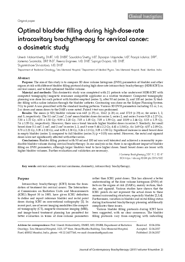 (PDF) Optimal bladder filling during high-dose-rate intracavitary ...