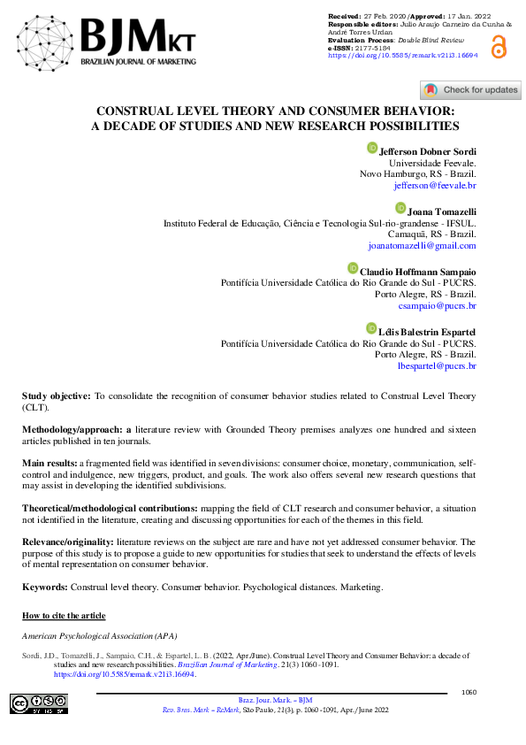 (PDF) Construal level theory e comportamento do consumidor: uma década ...