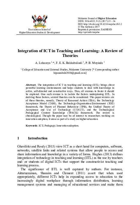 (PDF) Integration of ICT in teaching and learning: a review of theories