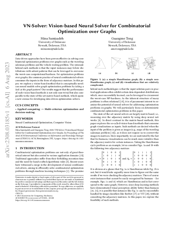(PDF) VN-Solver: Vision-based Neural Solver for Combinatorial Optimization over Graphs | Mina ...