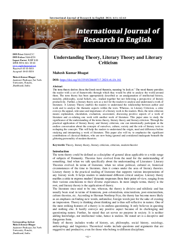 (PDF) Understanding Theory, Literary Theory and Literary Criticism