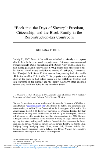 (PDF) “Back into the Days of Slavery”: Freedom, Citizenship, and the ...