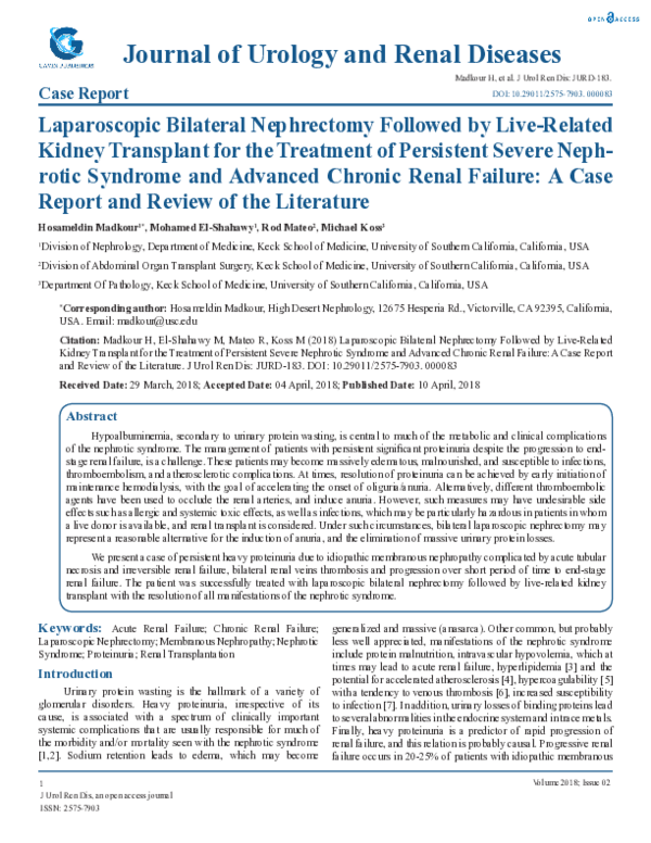 (PDF) Laparoscopic Bilateral Nephrectomy Followed by Live Related ...