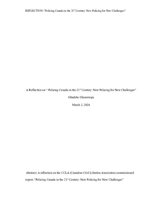 (DOC) A Reflection on " Policing Canada in the 21 st Century: New ...