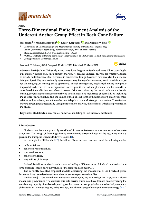 Three-Dimensional Finite Element Analysis of the Undercut Anchor Group Effect in Rock Cone Failure