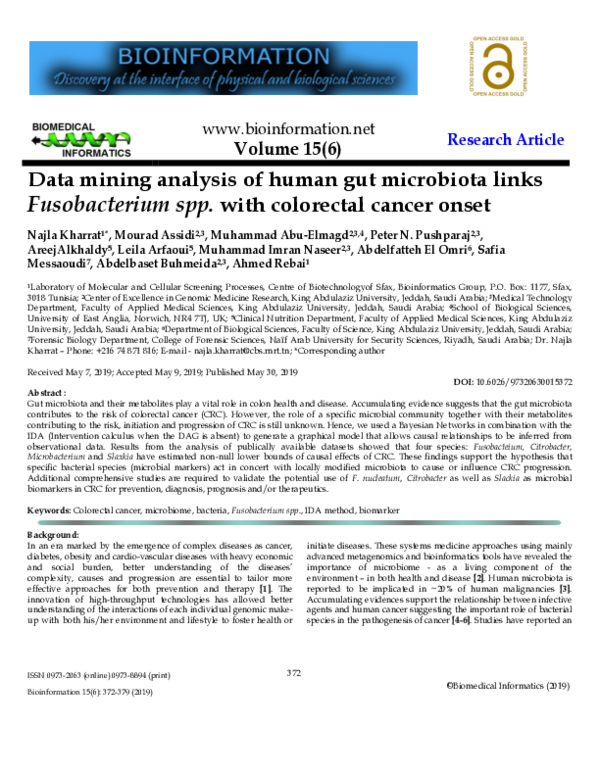 (PDF) Data mining analysis of human gut microbiota links Fusobacterium ...