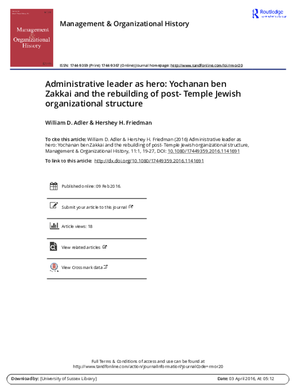 (PDF) Administrative leader as hero: Yochanan ben Zakkai and the ...