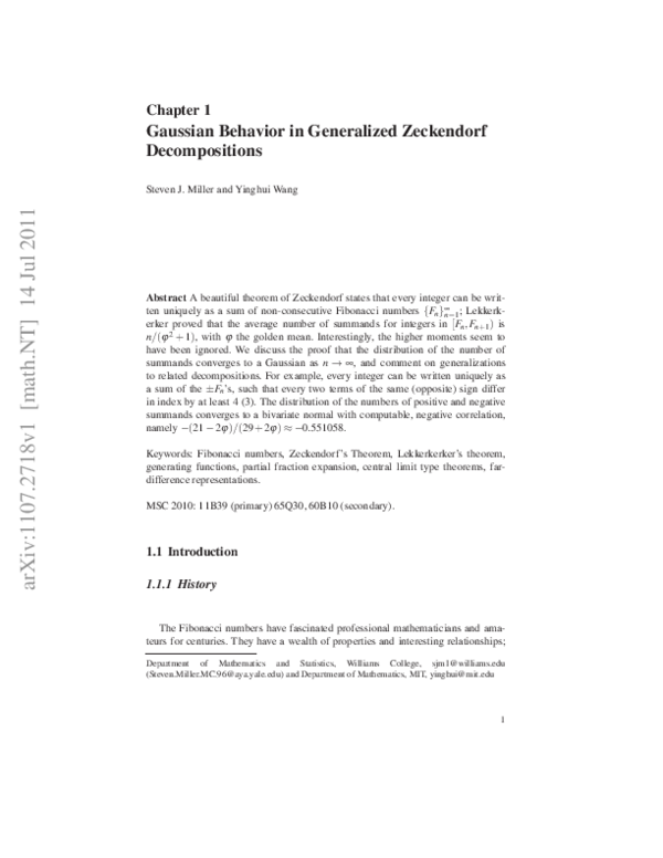 (PDF) Gaussian Behavior in Generalized Zeckendorf Decompositions