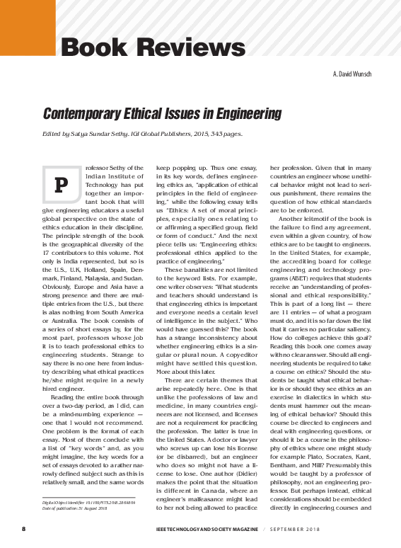 (PDF) Contemporary Ethical Issues in Engineering [Book Reviews]