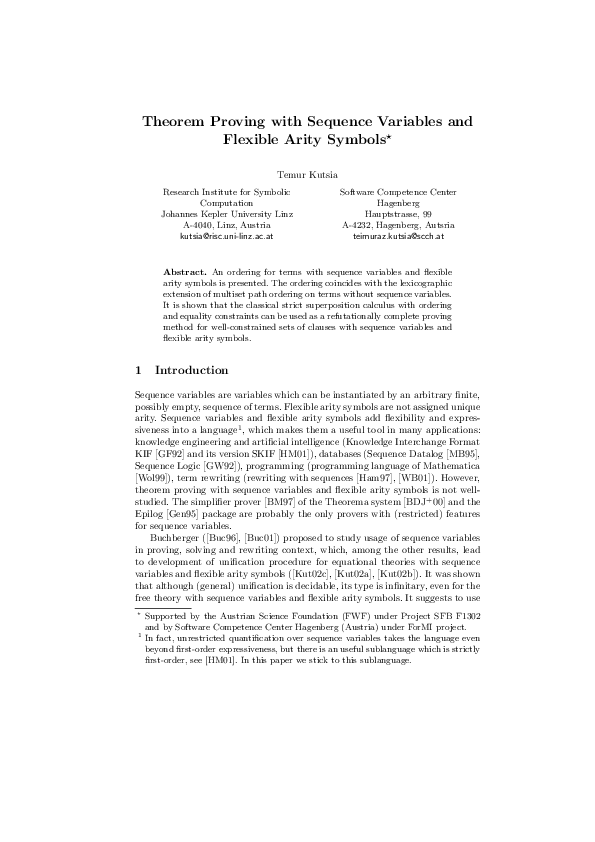 (PDF) Theorem proving with sequence variables and flexible arity symbols