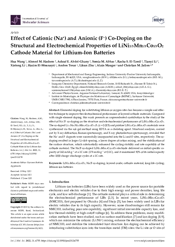 (PDF) Effect of Cationic (Na+) and Anionic (F−) Co-Doping on the Structural and Electrochemical ...