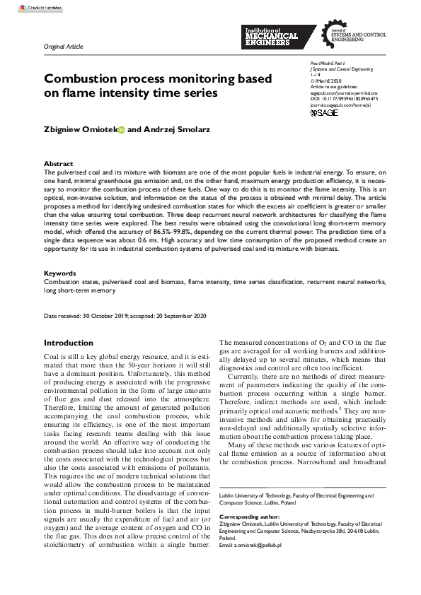 (PDF) Combustion process monitoring based on flame intensity time series