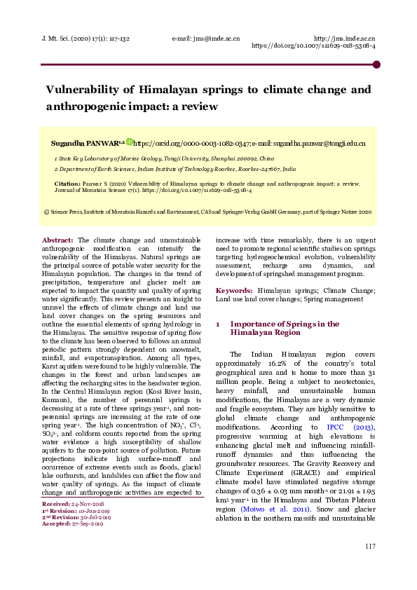 (PDF) Vulnerability of Himalayan springs to climate change and ...