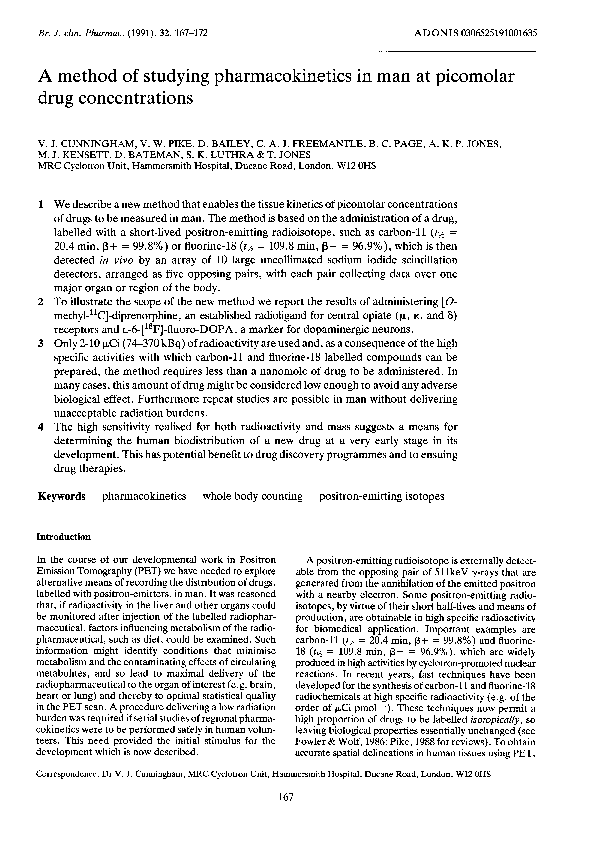 (PDF) A method of studying pharmacokinetics in man at picomolar drug ...