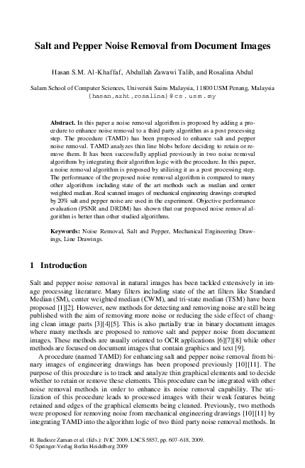 Pdf Salt And Pepper Noise Removal From Document Images