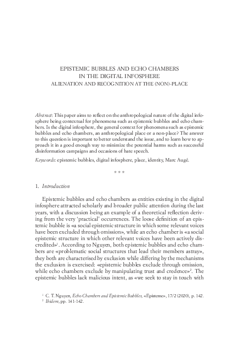 (PDF) EPISTEMIC BUBBLES AND ECHO CHAMBERS IN THE DIGITAL INFOSPHERE