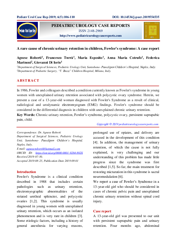 (PDF) A rare cause of chronic urinary retention in children, Fowler s ...