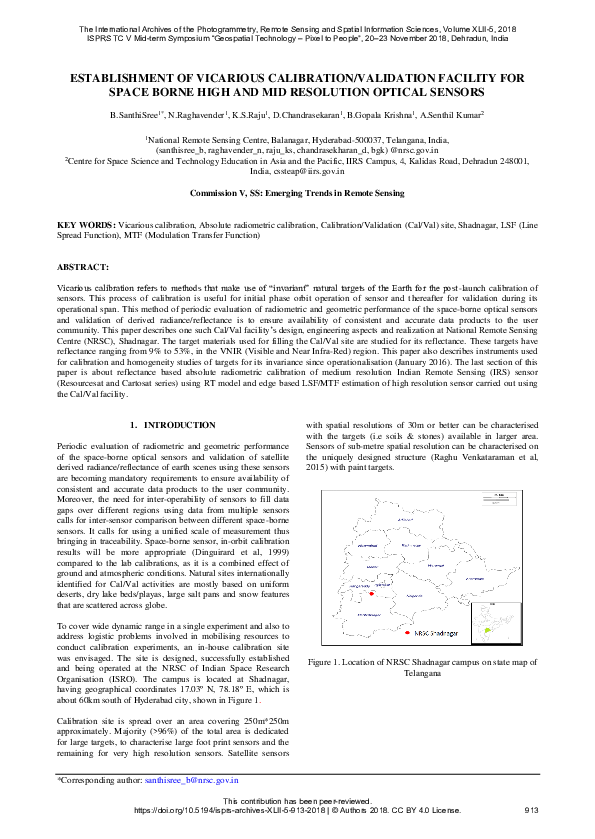 (PDF) Establishment of Vicarious Calibration/Validation Facility for Space Borne High and Mid ...