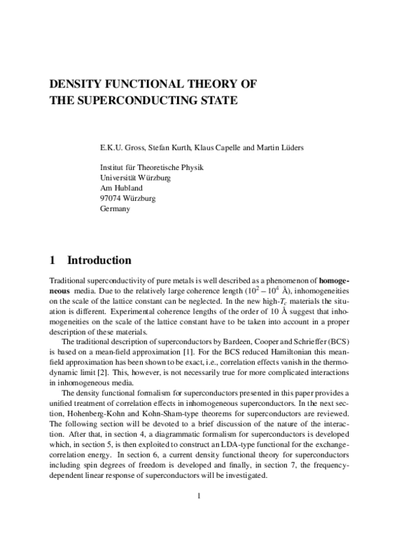 Pdf Density Functional Theory Of The Superconducting State