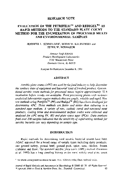 (PDF) Evaluation of the Petrifilm TM and Redigel TM as Rapid Methods to ...