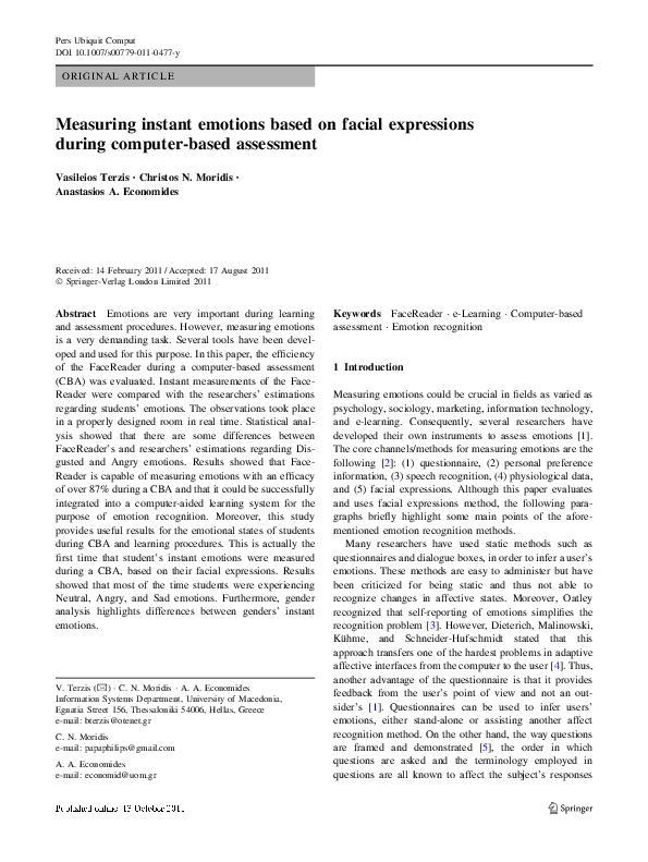 (PDF) Measuring instant emotions based on facial expressions during ...