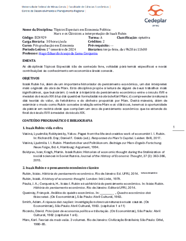 (PDF) ECN929 Tópicos Especiais em Economia Política - Marx e os ...