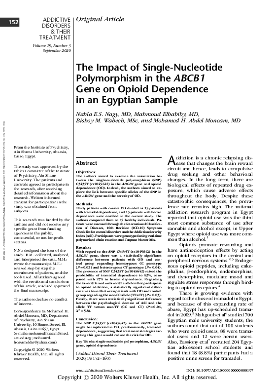 (PDF) The Impact of Single-Nucleotide Polymorphism in the ABCB1 Gene on ...