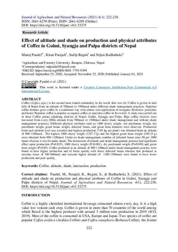 (PDF) Effect of altitude and shade on production and physical ...
