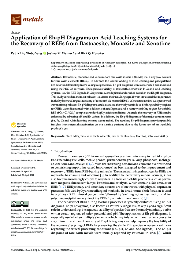 (PDF) Application of Eh-pH Diagrams on Acid Leaching Systems for the ...