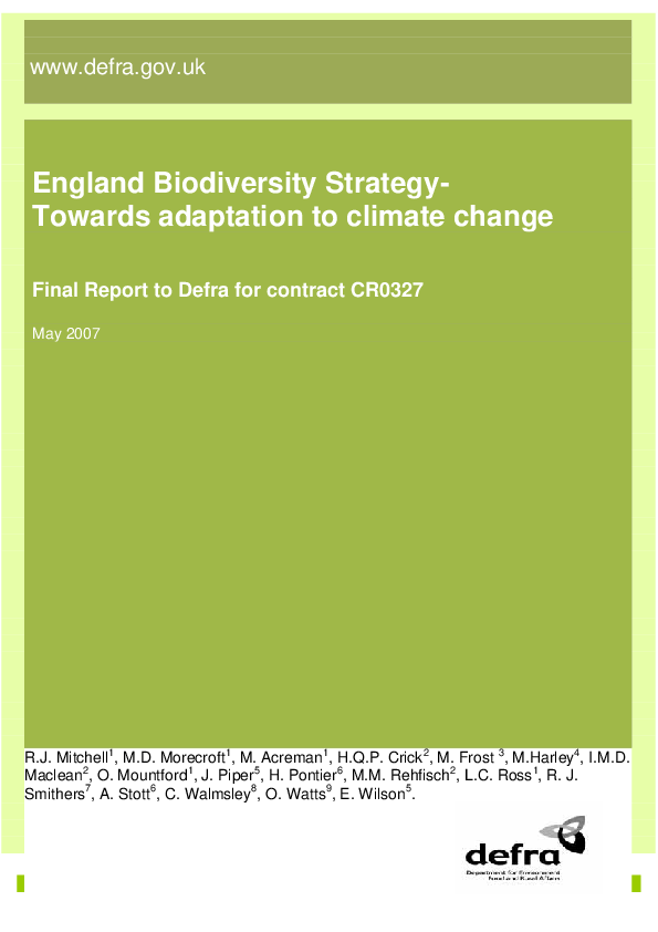 (PDF) England Biodiversity Strategy-towards adapation to climate change ...