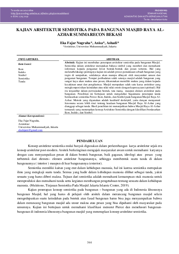(PDF) Kajian Arsitektur Semiotika Pada Bangunan Masjid Raya Al-Azhar Summarecon Bekasi