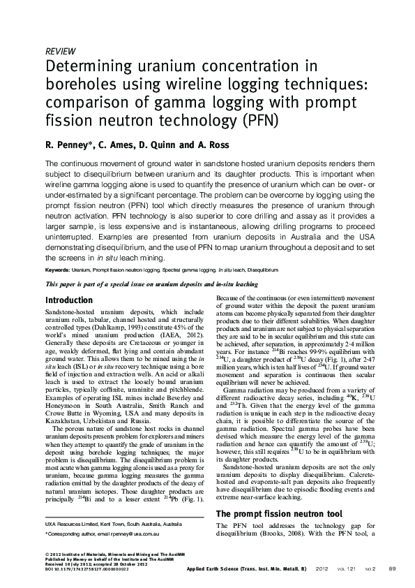 (PDF) Determining uranium concentration in boreholes using wireline ...