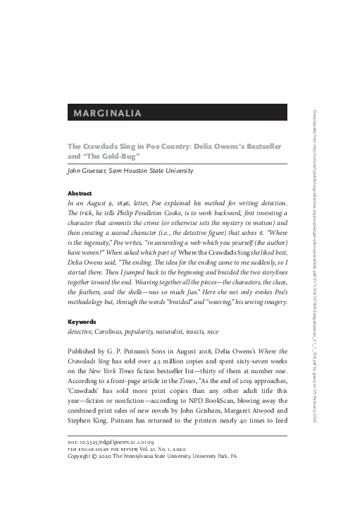 (PDF) The Crawdads Sing in Poe Country: Delia Owens's Bestseller and ...