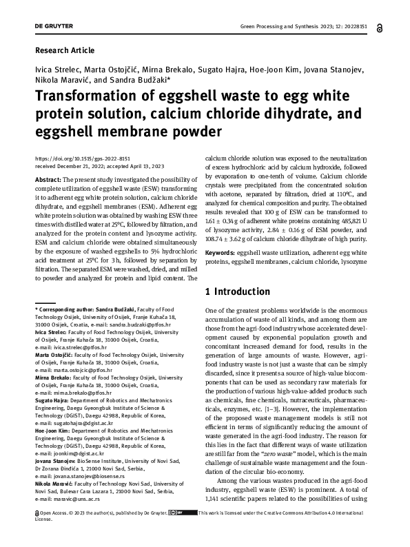 (PDF) Transformation of eggshell waste to egg white protein solution ...