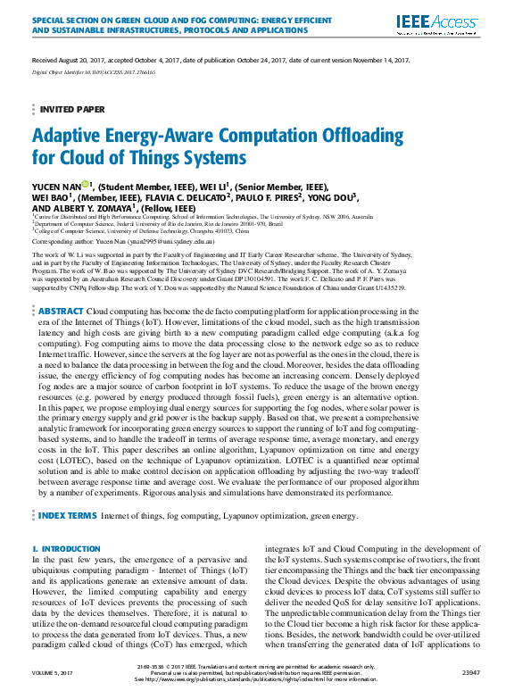 (PDF) Adaptive Energy-Aware Computation Offloading for Cloud of Things Systems