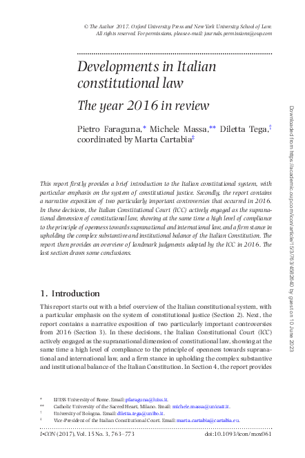 (PDF) Developments in Italian constitutional law