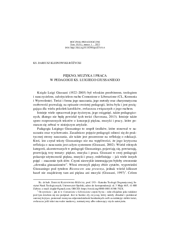 (PDF) Beauty, Music, Work in the Pedagogy of Fr. Luigi Giussani. Piękno ...