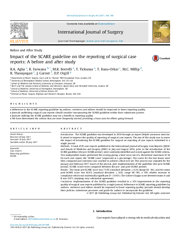 (PDF) SCARE Guidelines: Enhancing Surgical Case Reports