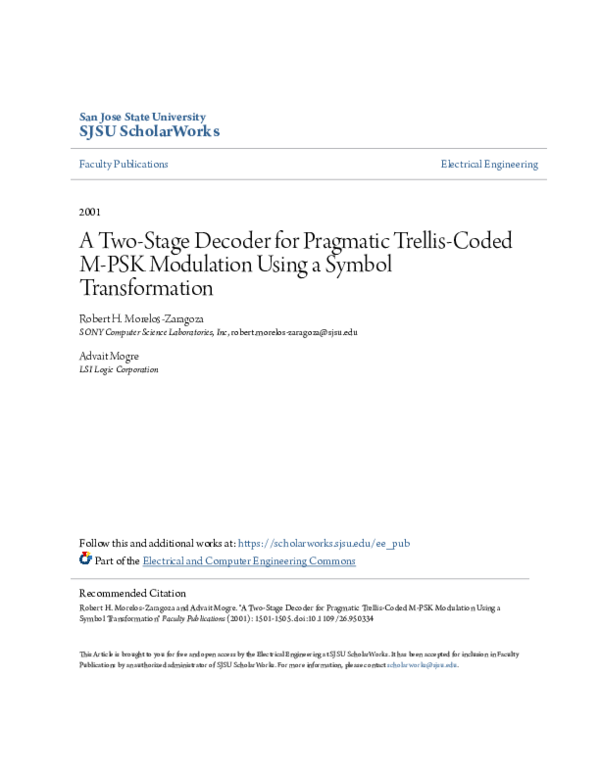 Pdf A Two Stage Decoder For Pragmatic Trellis Coded M Psk Modulation Using A Symbol