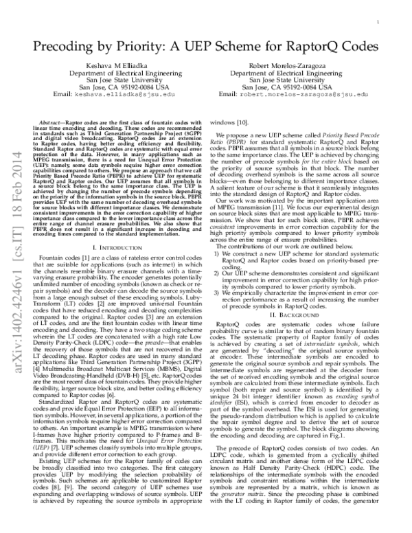 (PDF) Precoding by Priority: A UEP Scheme for RaptorQ Codes