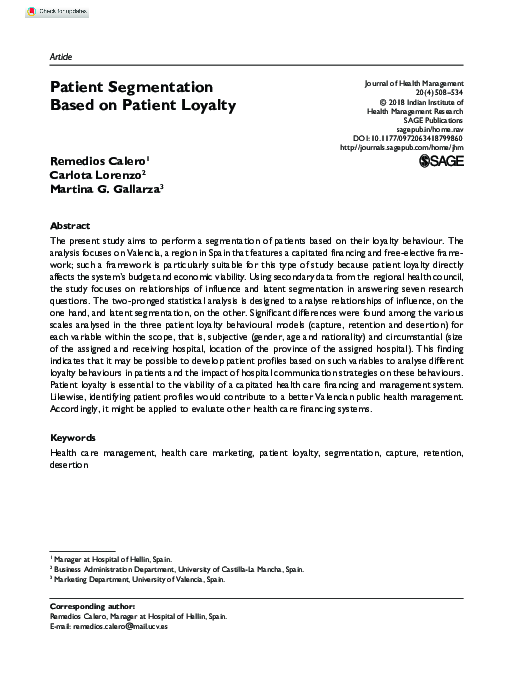 (PDF) Patient Segmentation Based on Patient Loyalty