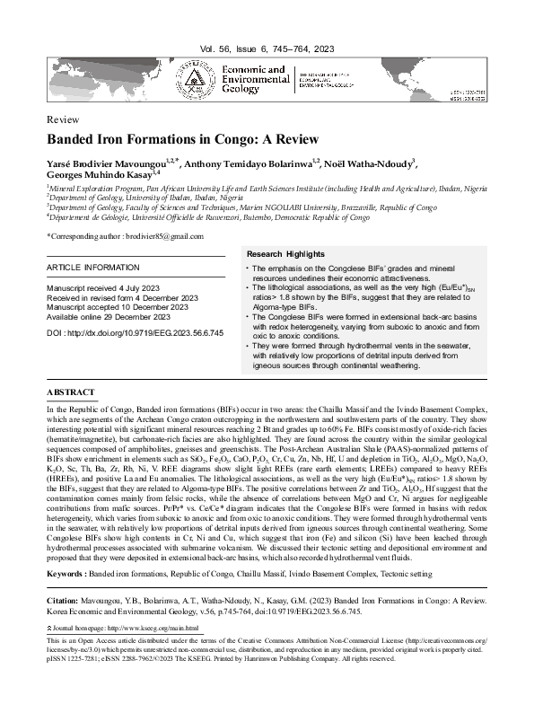(PDF) Banded Iron Formations in Congo: A Review