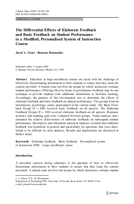 (PDF) The Differential Effects of Elaborate Feedback and Basic Feedback ...