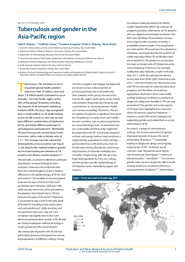 (PDF) Tuberculosis and gender in the Asia‐Pacific region