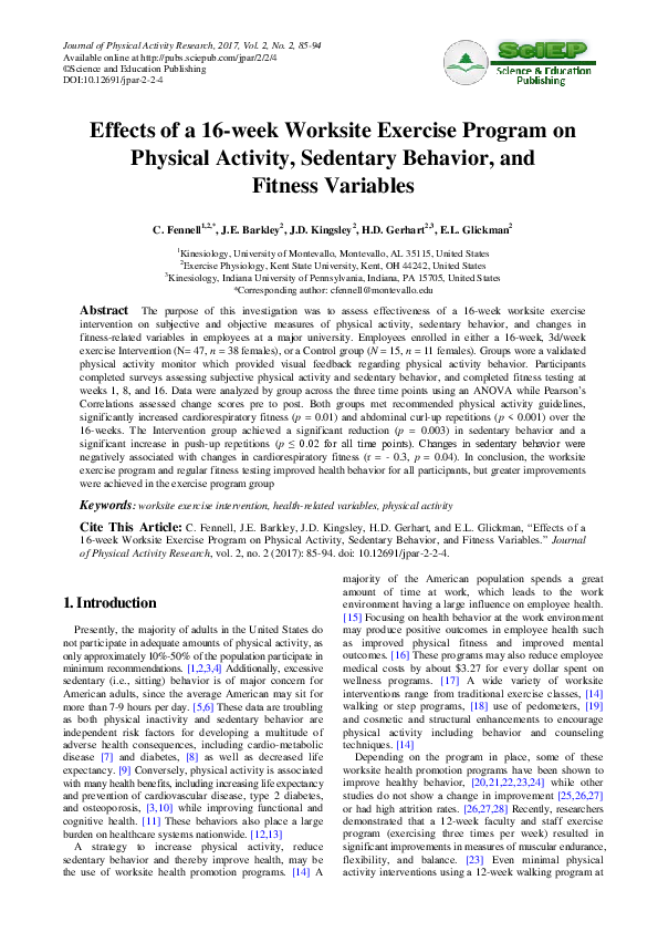 (PDF) Effects of a 16-week Worksite Exercise Program on Physical ...