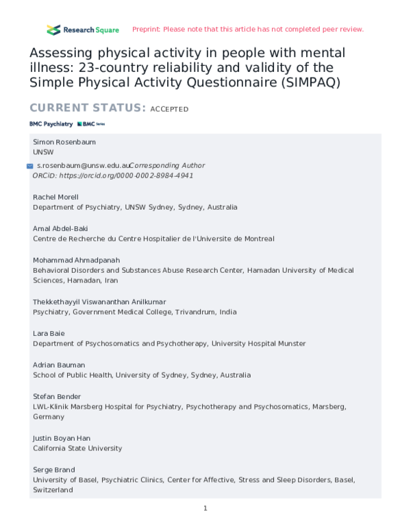 (PDF) Assessing physical activity in people with mental illness: 23 ...