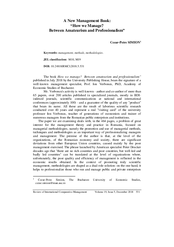 (PDF) A New Management Book: “How we Manage? Between Amateurism and ...