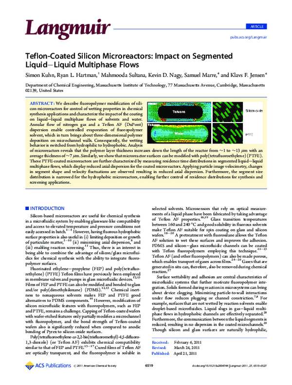 (PDF) Teflon-Coated Silicon Microreactors: Impact on Segmented Liquid− ...