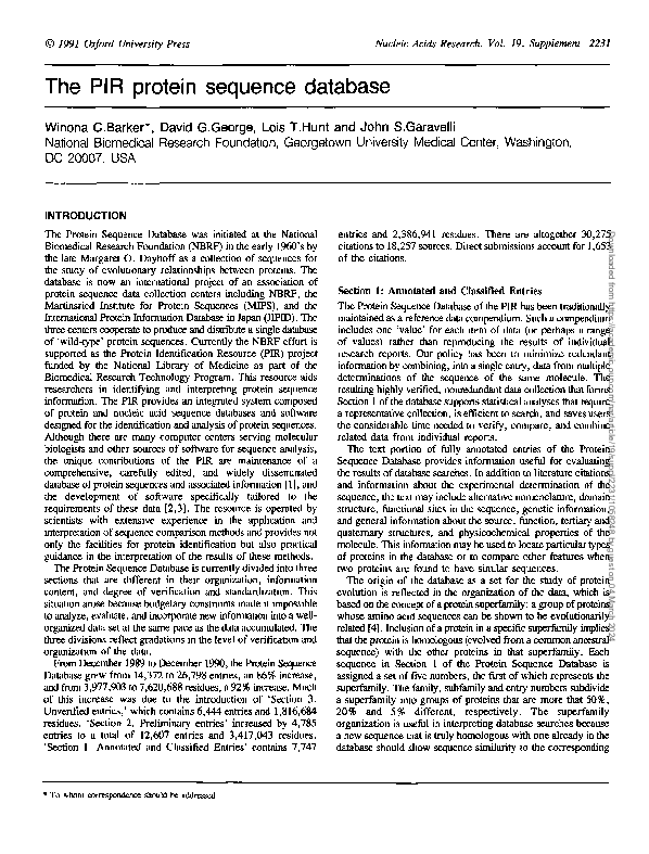 (PDF) The PIR protein sequence database