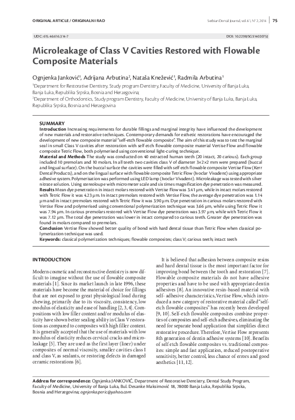 Pdf Microleakage Of Class V Cavities Restored With Flowable Composite Materials